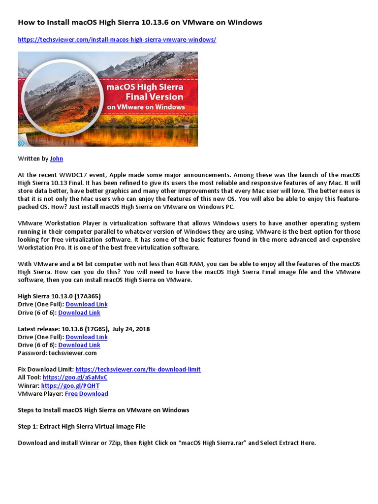 KAK - VMWare How To Install MacOS High Sierra 10.13.6 On VMware On Windows | PDF | Mac Os ...