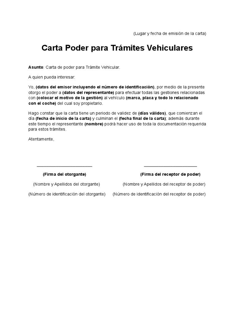 Carta Poder para Tramites Vehiculares | PDF Carta Poder para Tramites Vehiculares | PDF