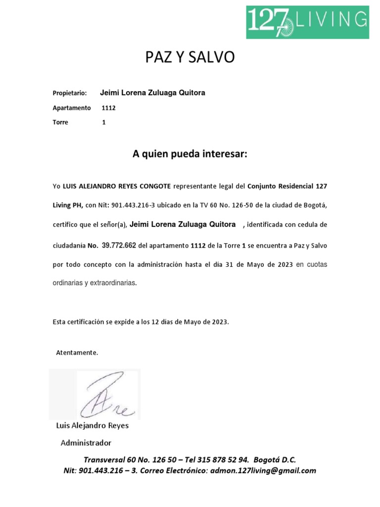 Paz y Salvo 1-1112 | PDF