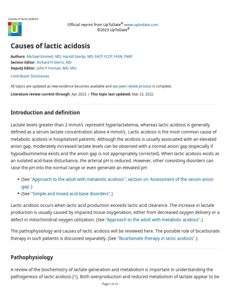 Lactic Acidosis | PDF | Lactate Dehydrogenase | Shock (Circulatory)