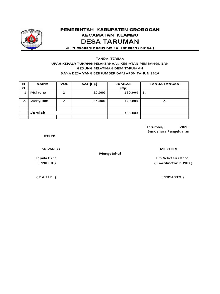 Lampiran SPJ Balai Desa 2020 | PDF
