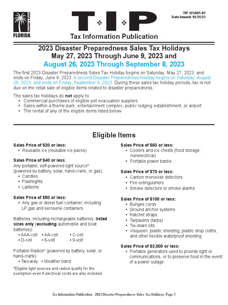 Florida's Disaster Preparedness Sales Tax Holiday | Download Free PDF ...