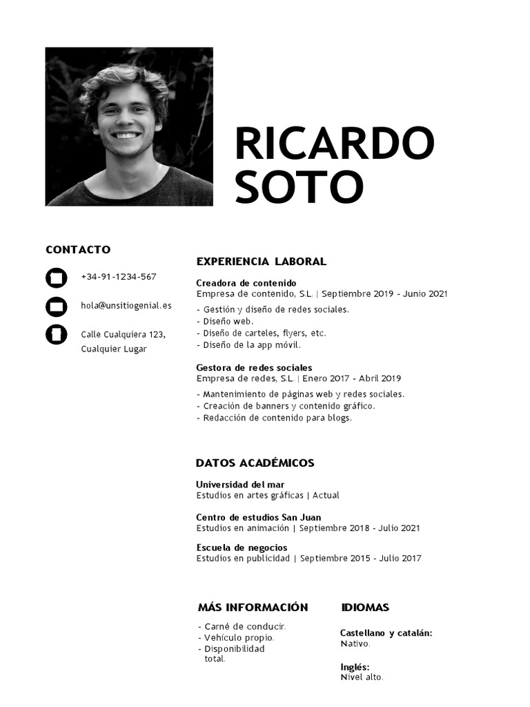 Currículum Profesional Serio Sencillo Negro | PDF