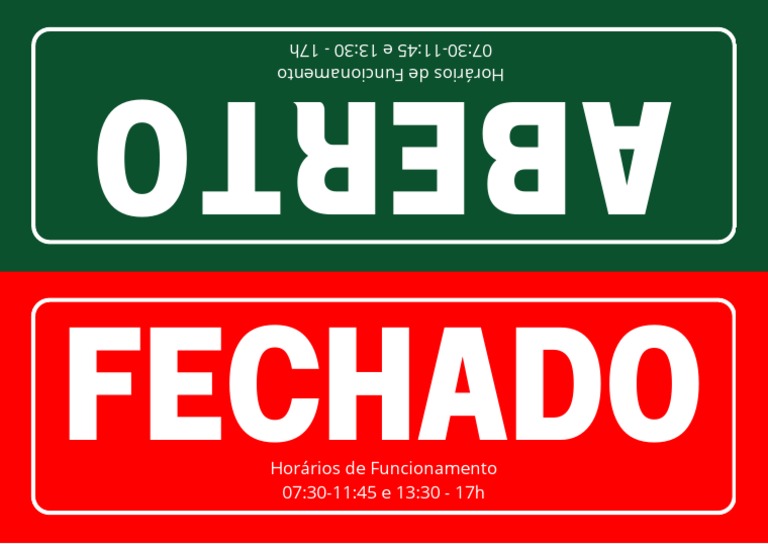 Placa de Aberto e Fechado Documento A4 Verde Branco e Vermelho | PDF