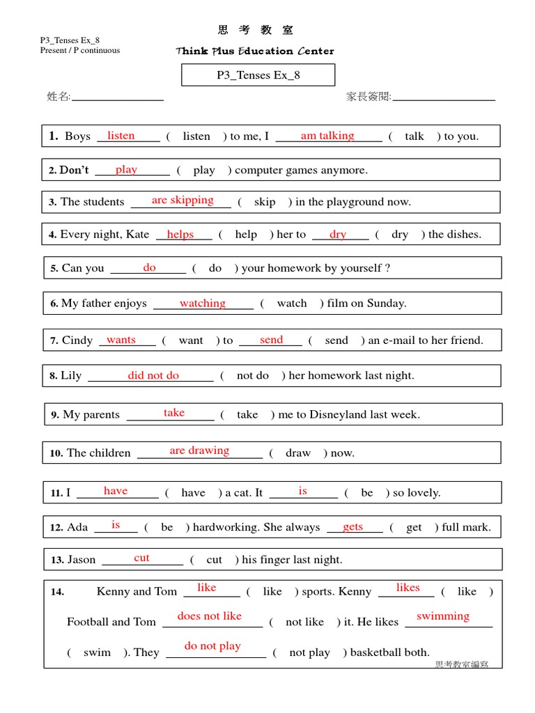 P3 - Tenses Ex - 8 - Ans | PDF
