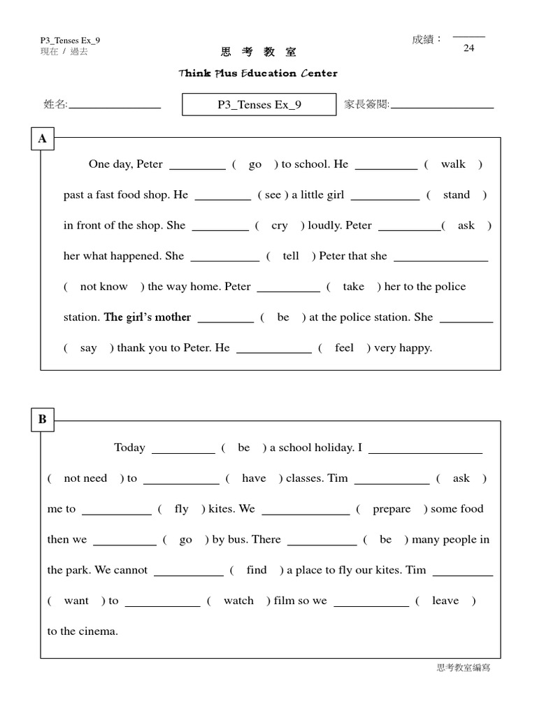 P3 - Tenses Ex9 - Present&past | PDF