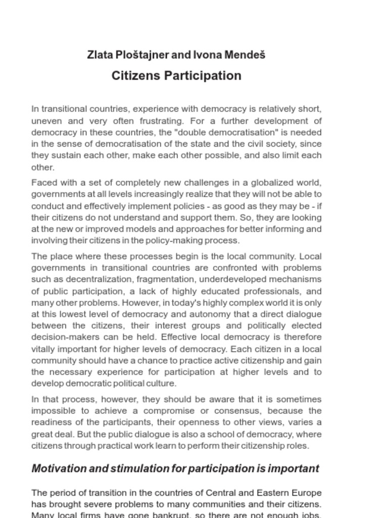 Citizens Participation: Zlata Ploštajner and Ivona Mendeš | PDF ...