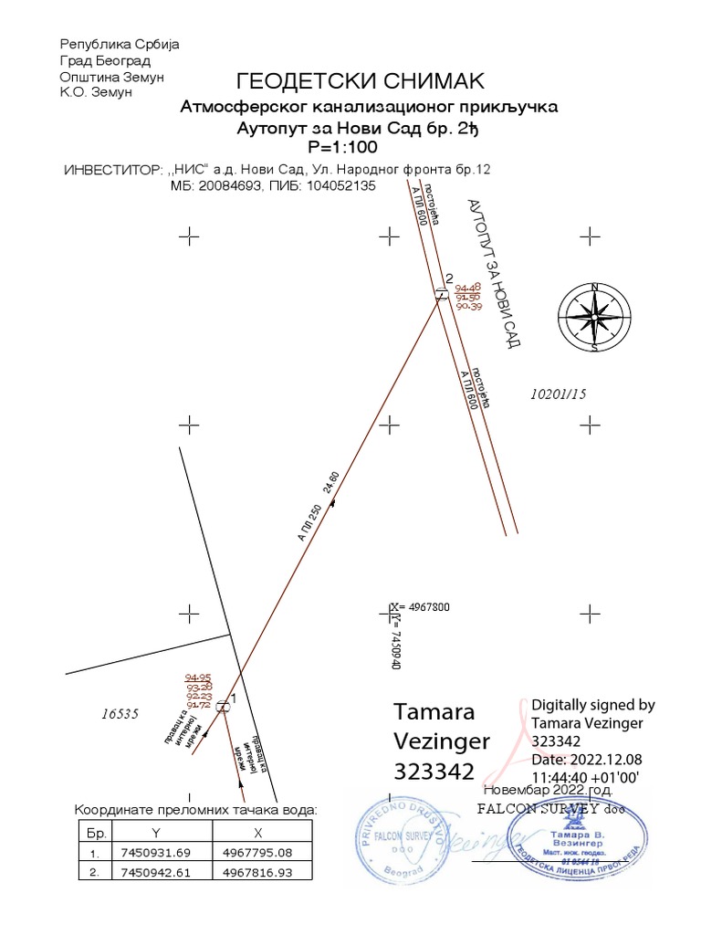 Geodetski Snimak Atmos - Kanalizacionog Prik 16535 KO Zemun+ | PDF
