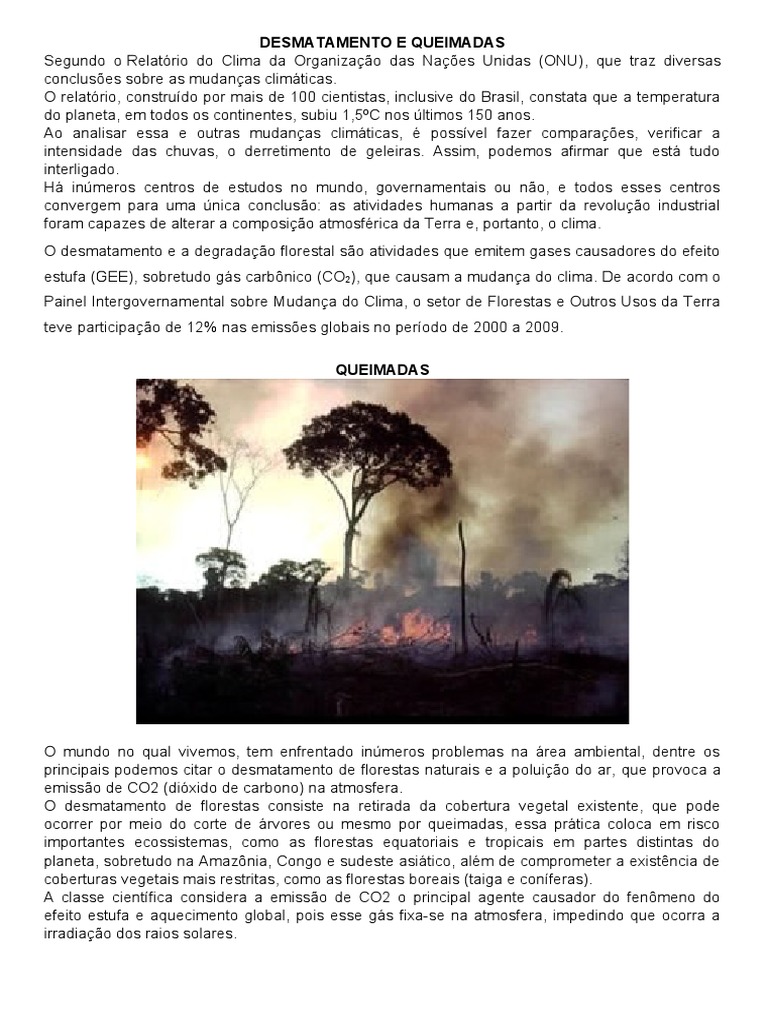 Desmatamento e Queimadas | PDF | Desmatamento | Aquecimento global e ...