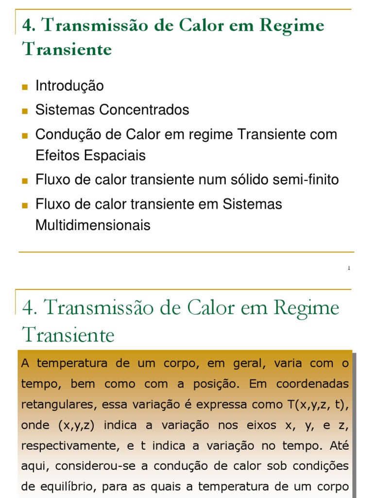 Aula9 - TC Reg Transiente e Sist Concentrados | PDF | Condução térmica ...