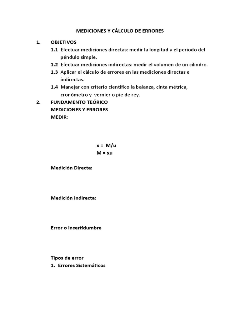 Modelo Informe Medicio. y Calculo Errores 23 | PDF | Medición | Metrología