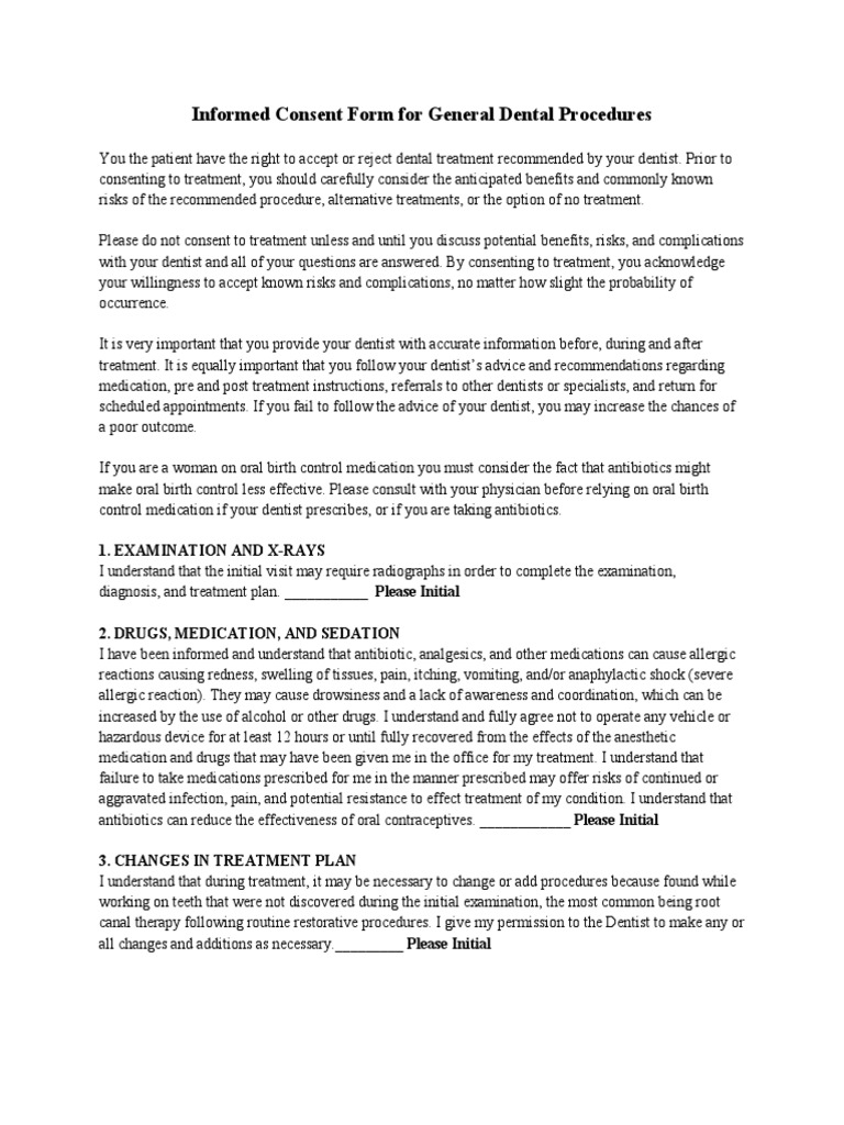 Dental Treatment Informed Consent Form | PDF | Dentistry | Dentures