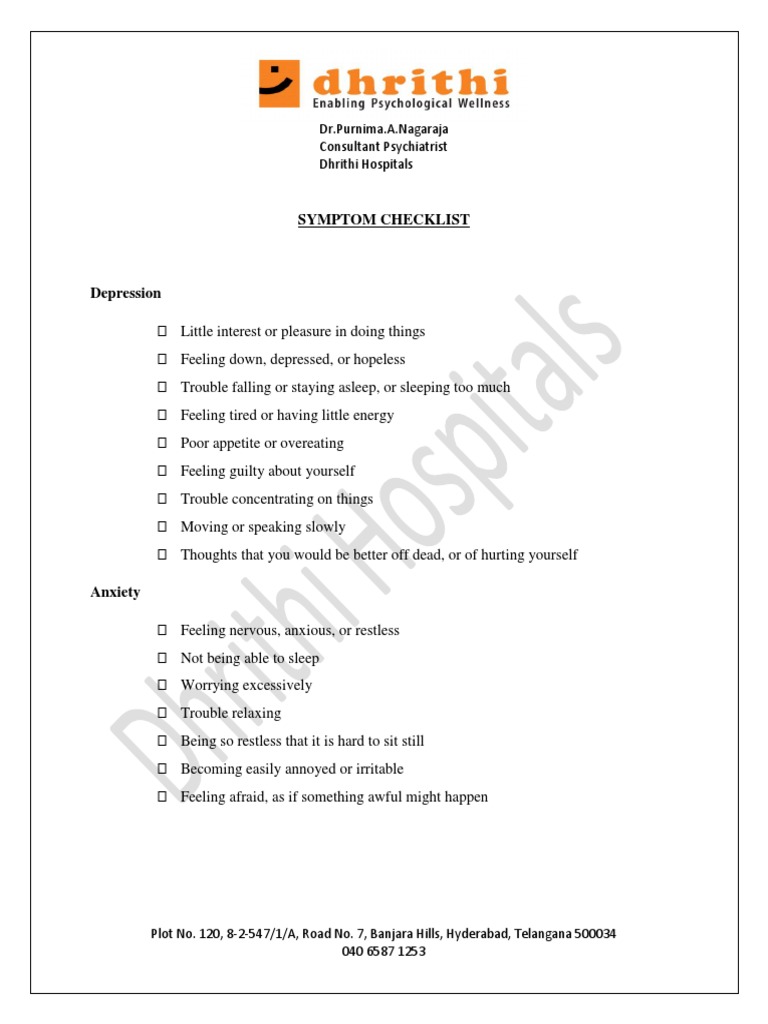 Symptom Checklist | PDF | Anxiety | Mental Disorder