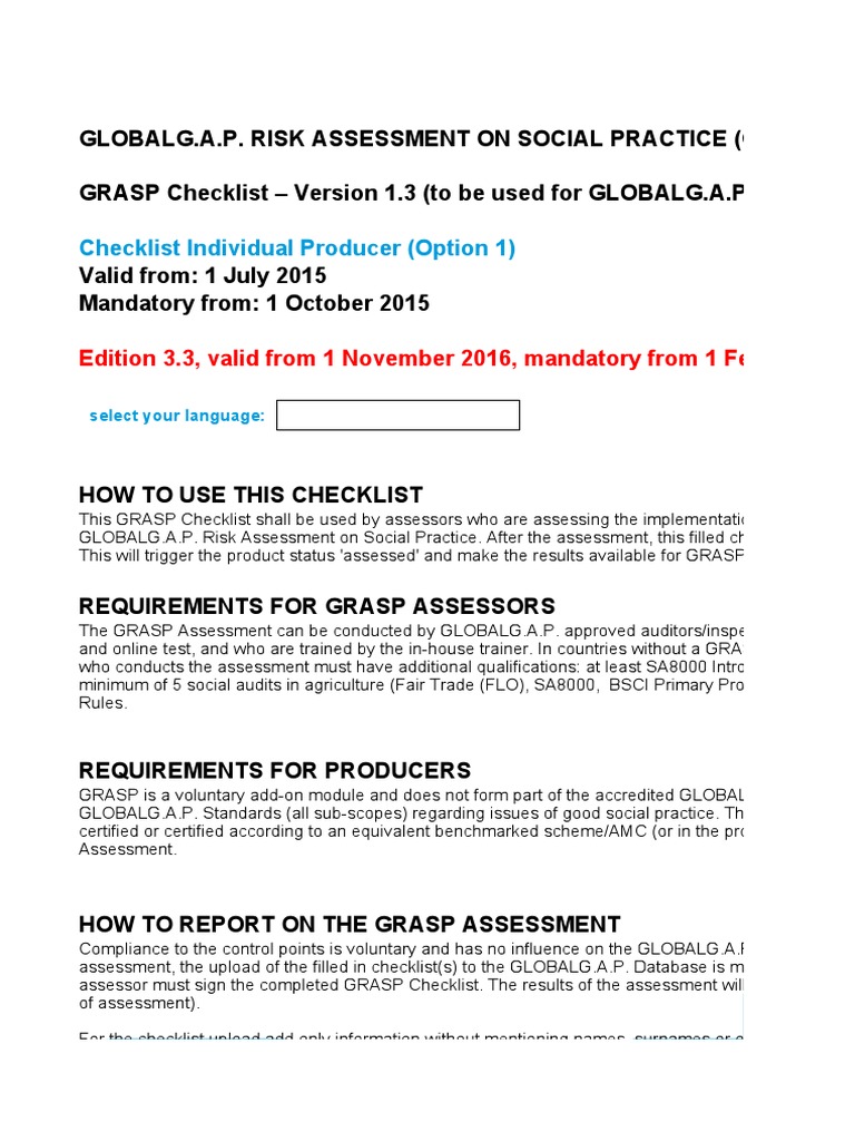 Grasp v1 3 Checklist Upload Template Opt1 Ed3 3 en | PDF | Employment | Labour Law
