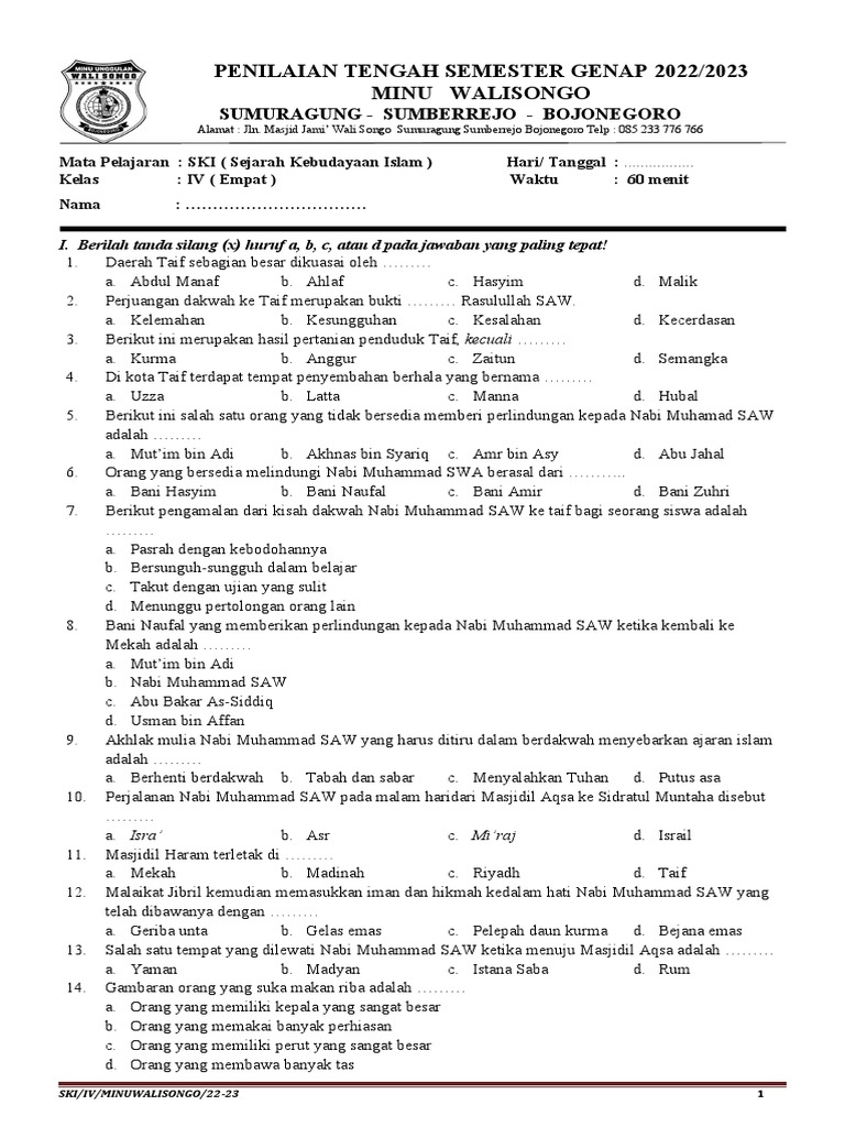 Soal SKI Kls 4 | PDF | Agama & Spiritualitas