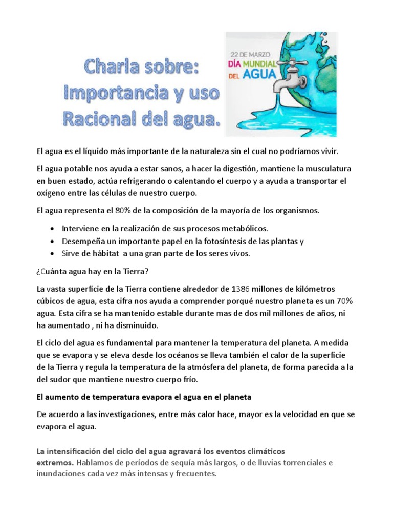 Importancia y Uso Racional Del Agua. | PDF | Agua | Tierra