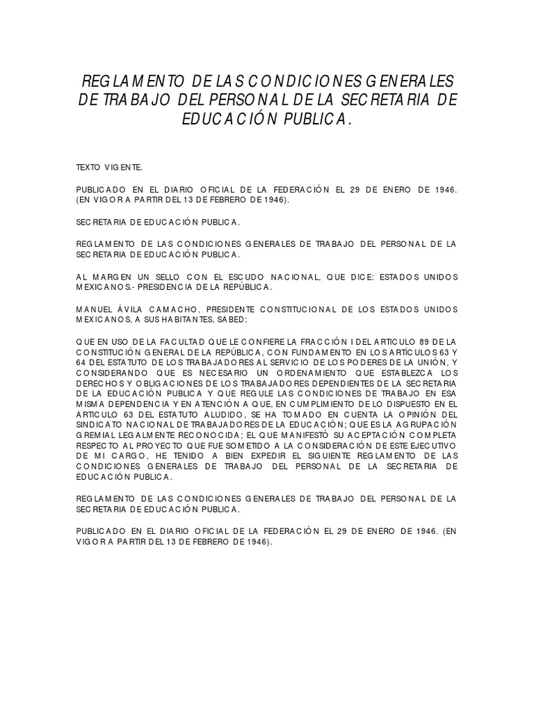 Reglamento de Las Condiciones Generales de Trabajo | PDF | Salario | Presupuesto