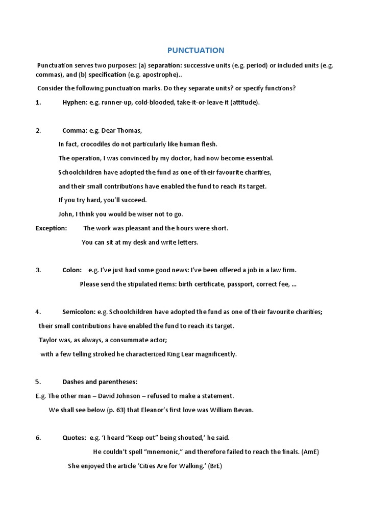 PUNCTUATION - Theory and Functions | PDF | Punctuation | Comma