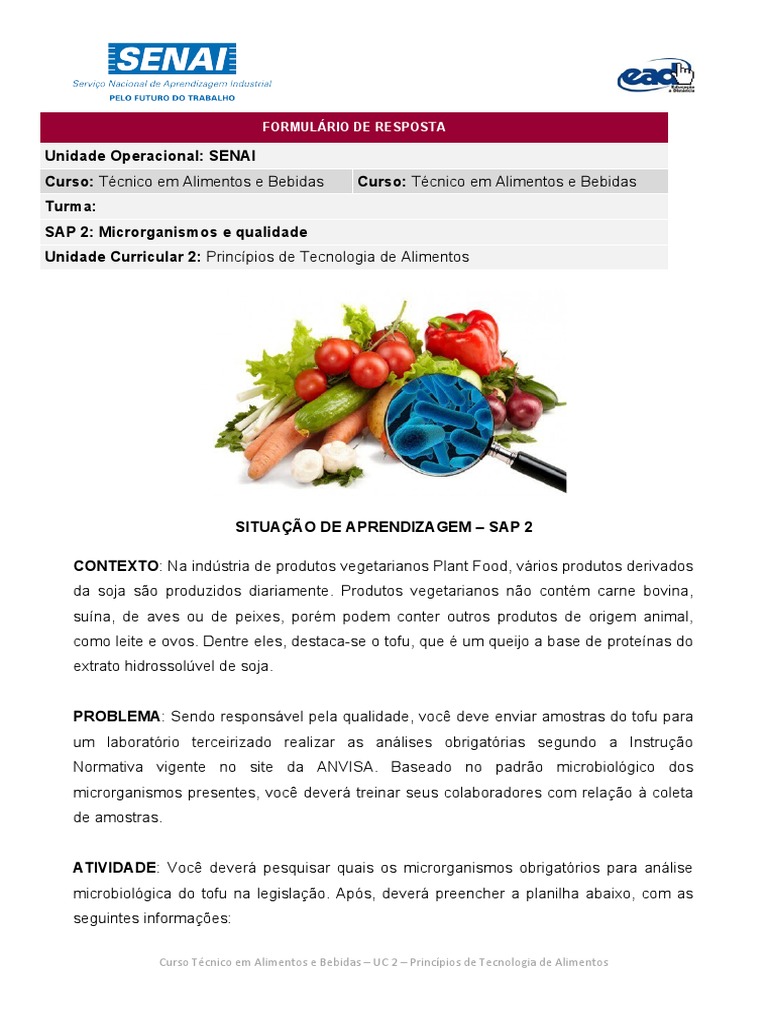 Sap2 Uc2 Form Resp -1 | PDF | Microrganismo | Alimentos