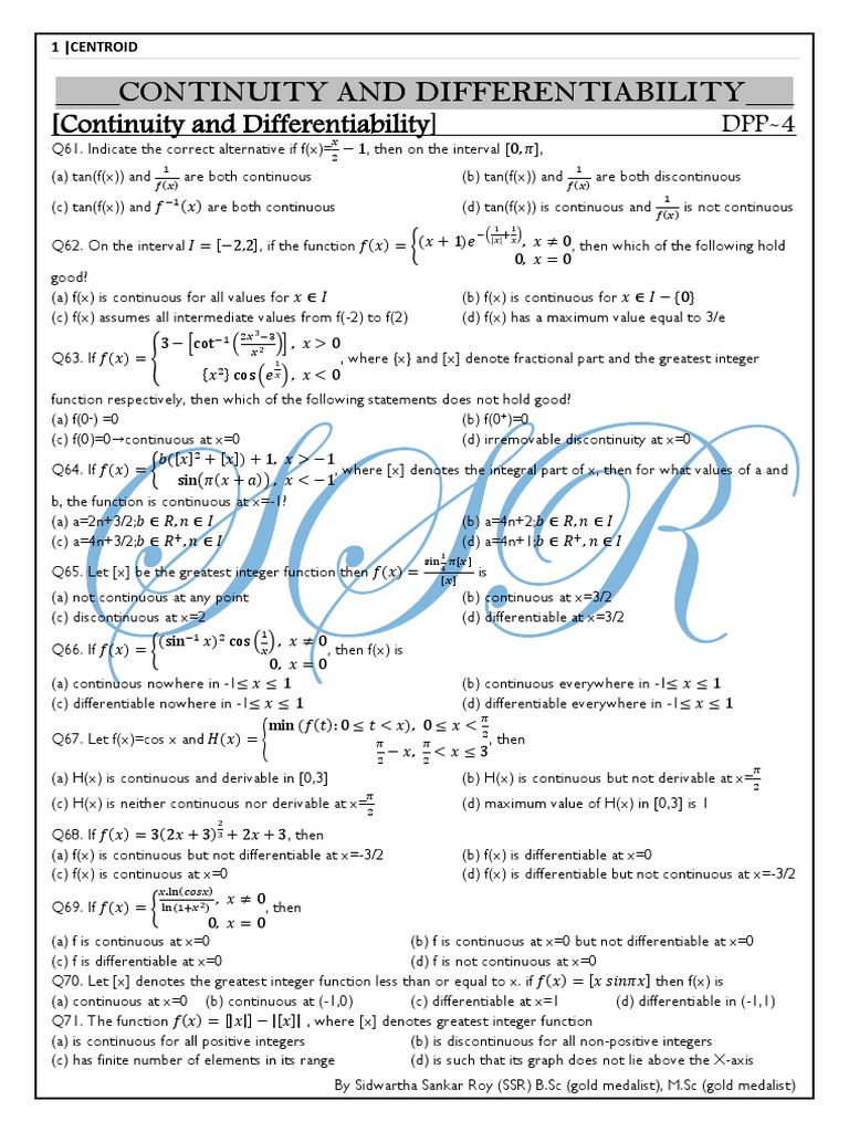 Continuity and Differentiability (DPP-4) | PDF | Function (Mathematics ...