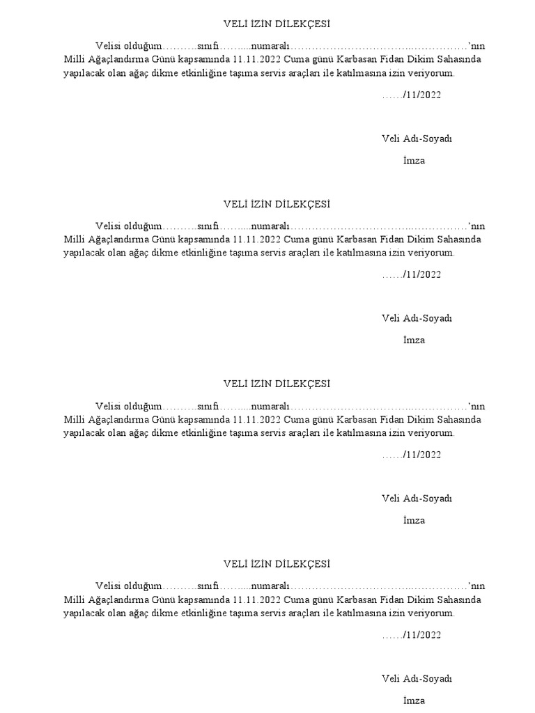 Veli Izin Dilekçesi Ağaç Dikimi | PDF