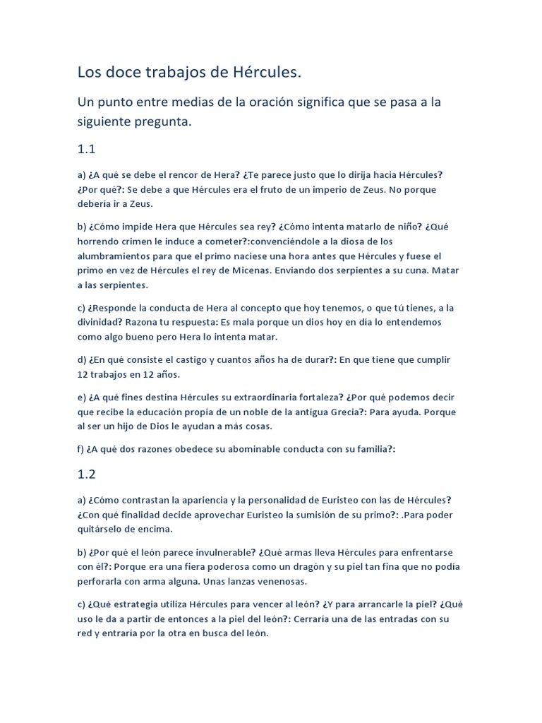 Los 12 trabajos de Hércules: Mitos y Desafíos | PDF | Hera | Mitología ...