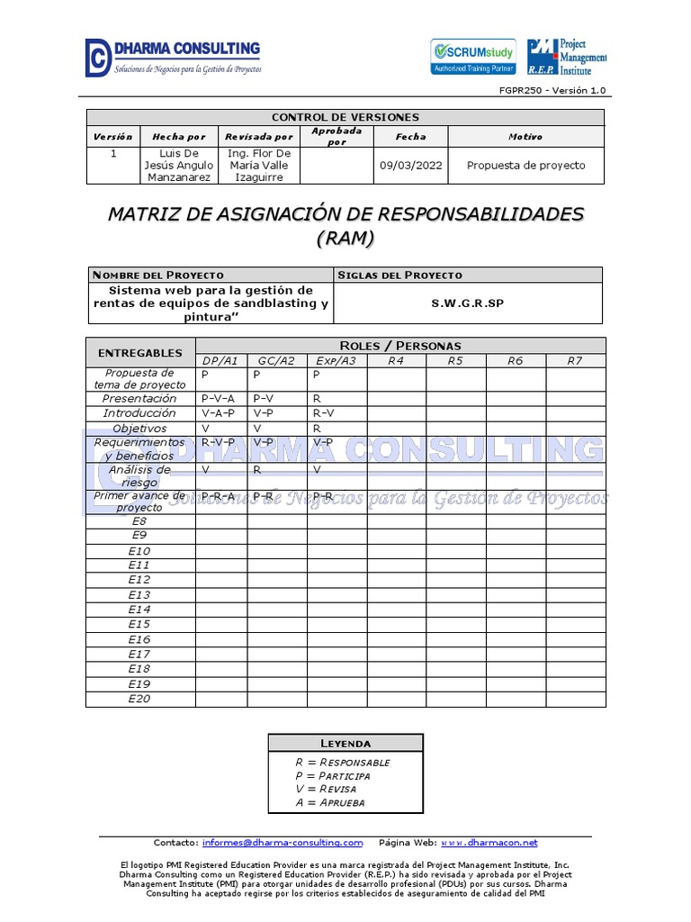 Matriz de Asignación de Responsabilidades (RAM) | PDF | Business ...