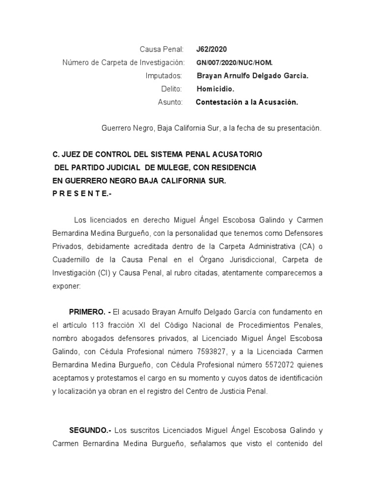 CONTESTACION DE ACUSACION DE MP | PDF | Derecho penal | Fiscal