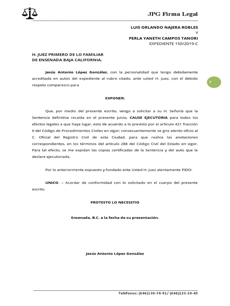 Escrito Solicitando Cause Ejecutoria Sentencia | PDF Escrito Solicitando Cause Ejecutoria Sentencia | PDF