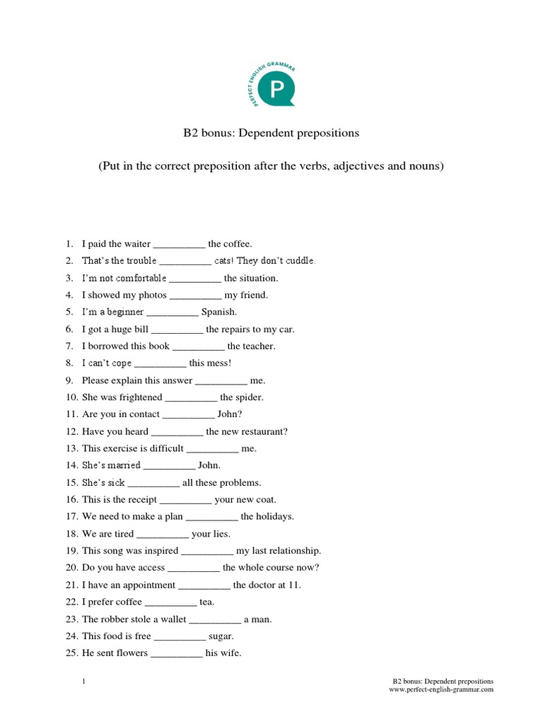 B2 Bonus Dependent Prepositions | PDF