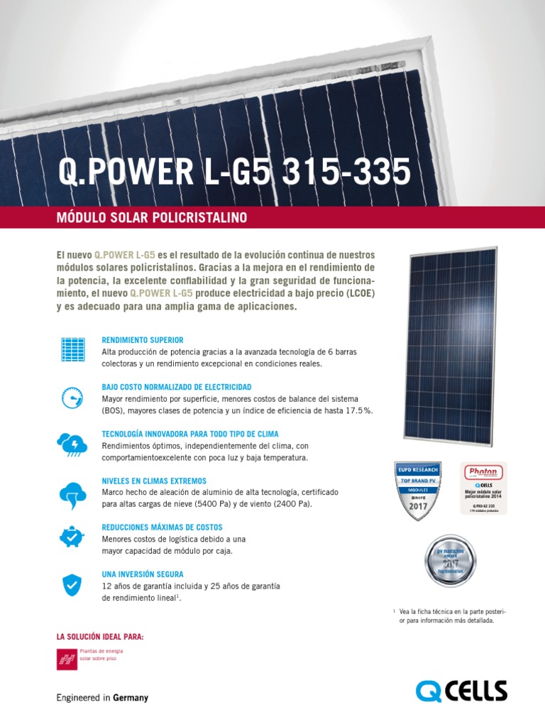 Hanwha Q CELLS Data Sheet QPOWER L-G5 315-335 Mexico 2018-01 Rev05 MX | PDF | Clima | Ciencias ...