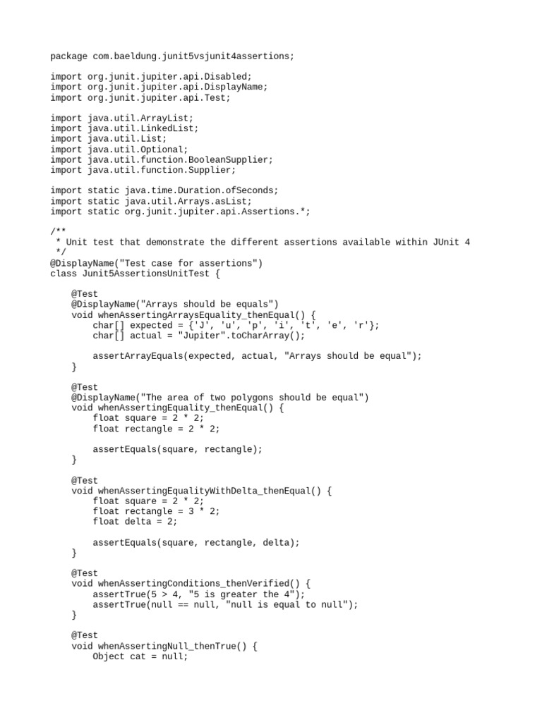Junit 5 Assertions Examples Download Free Pdf Java Programming Language Computer Engineering 6213
