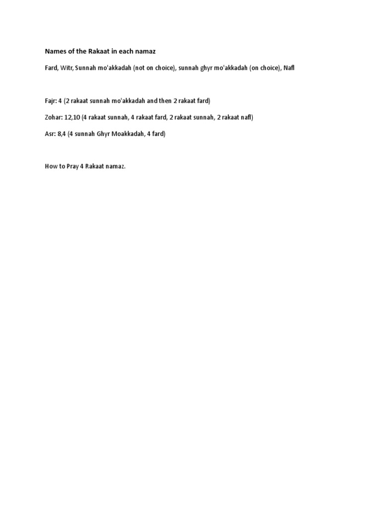 Rakaat Guide for Daily Prayers | PDF