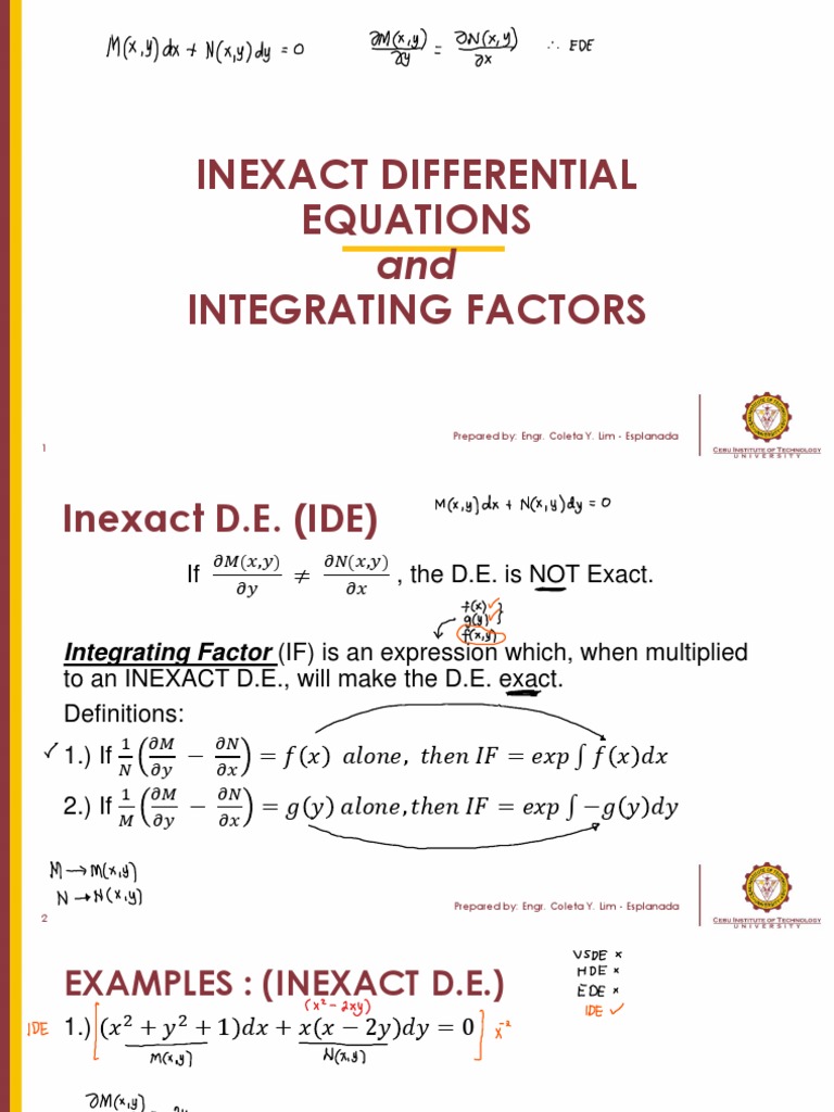 Math 237 p02 - Inexact de and Integrating Factors - 3172023-1 | PDF ...