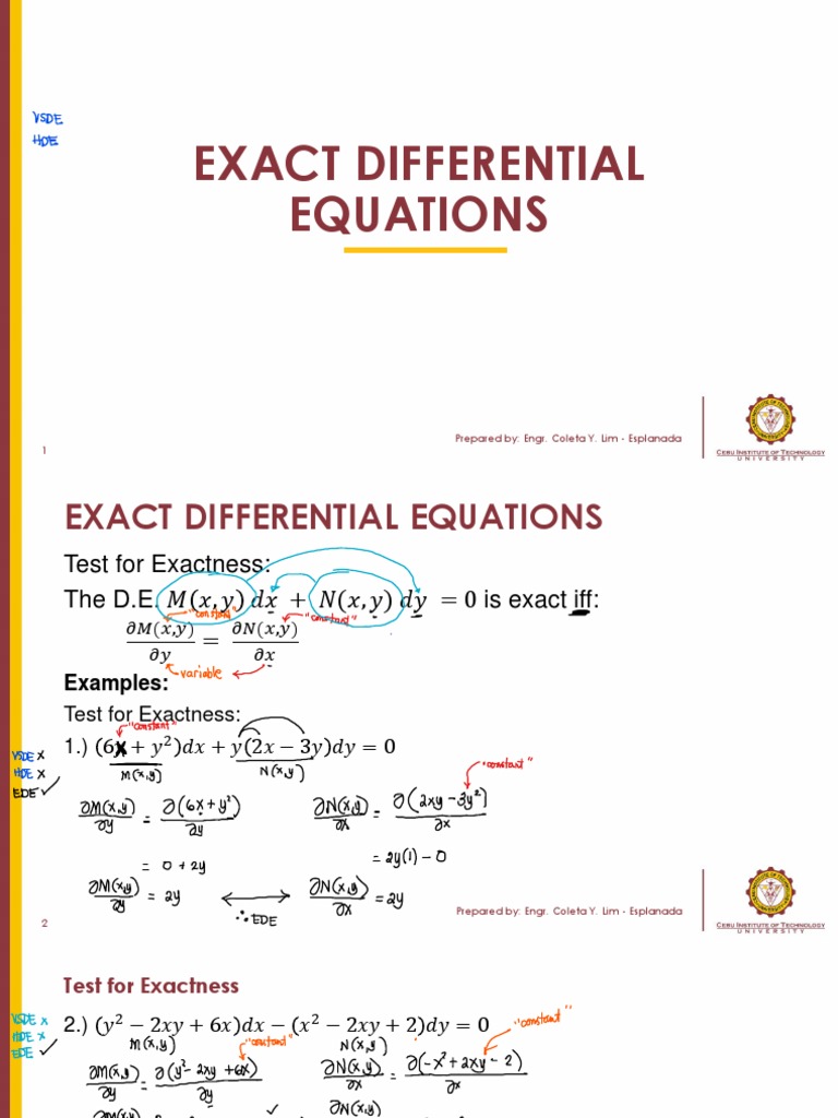 Math 237 P02 - Exact Differential Equations 3062023-1 | PDF ...