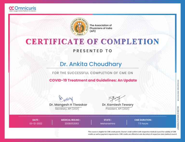 Cme Certificate 1 Covid-19-Treatment-And-Guidelines-An-Update | PDF