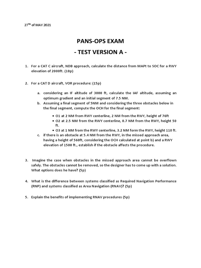 PANS-OPS Exam: CAT C & D Aircraft Procedures | PDF
