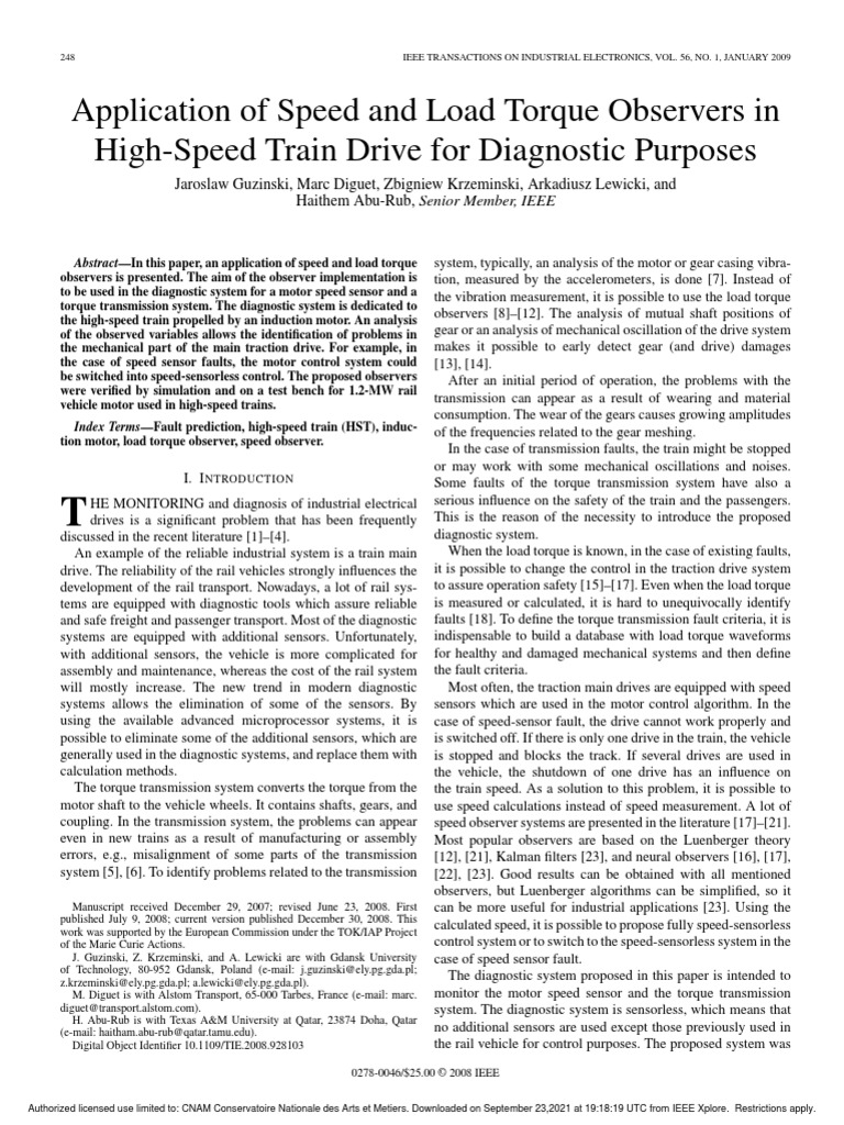 Application of Speed and Load Torque Observers in High-Speed Train ...
