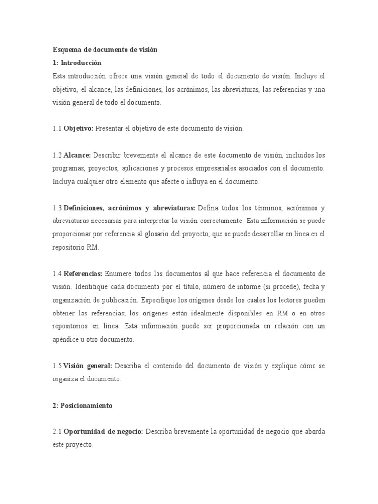 Esquema de Documento de Visión - Docx - Documentos de Google | PDF | Producto (Negocio) | Software