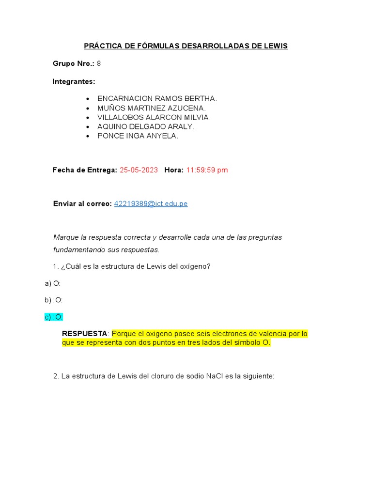 Práctica de Fórmulas Desarrolladas de Lewis 2 | PDF | Enlace químico | Química