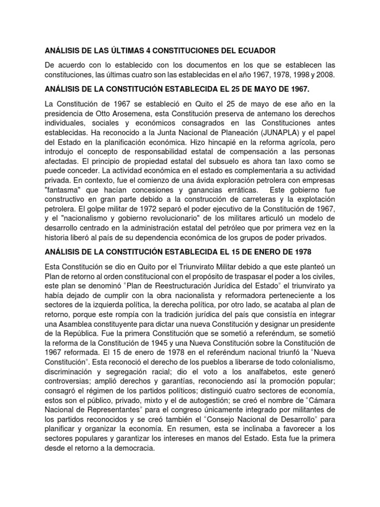Análisis De Las últimas 4 Constituciones Del Ecuador Pdf