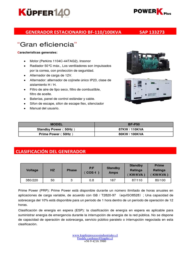 Ficha Tecnica Generador | PDF | Turbocompresor | Generador eléctrico