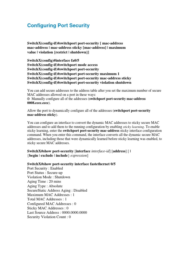 Configuring Port Security | PDF