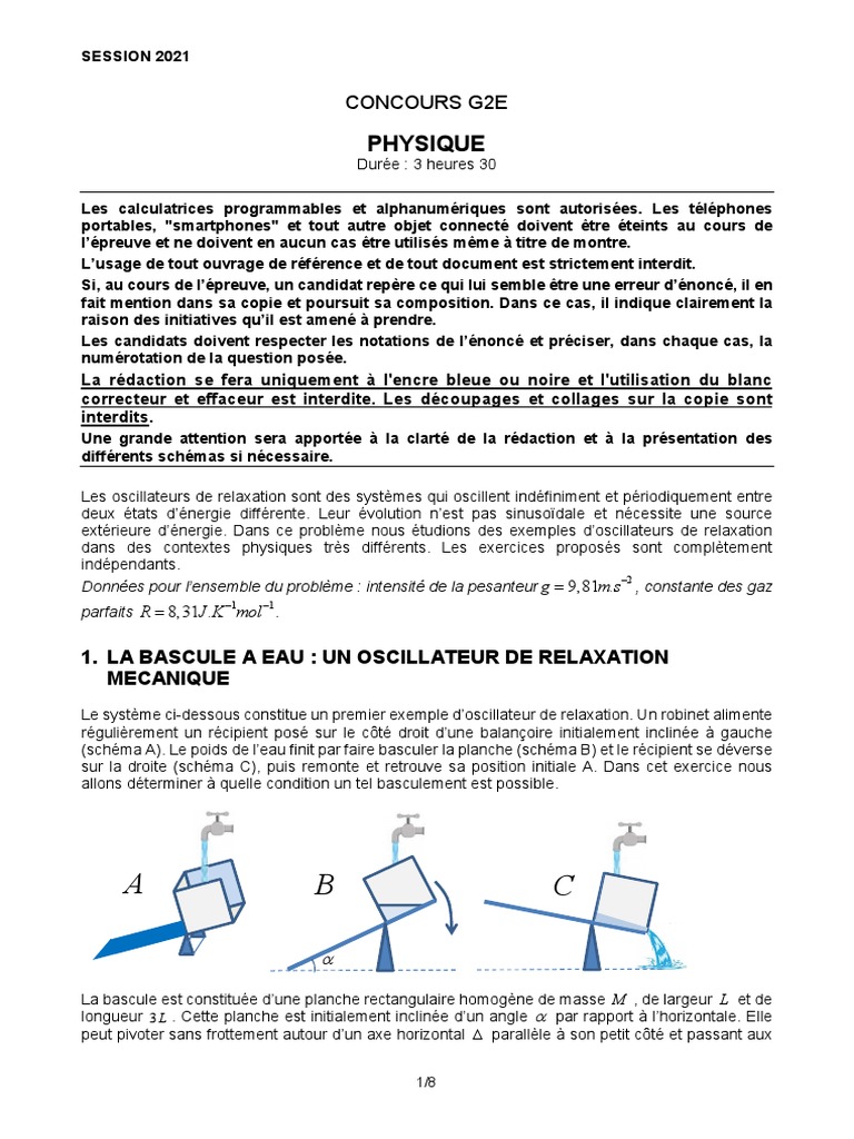 2021-Banque G2E-Physique-BCPST-enonce-4 | PDF | Pression | Thermodynamique
