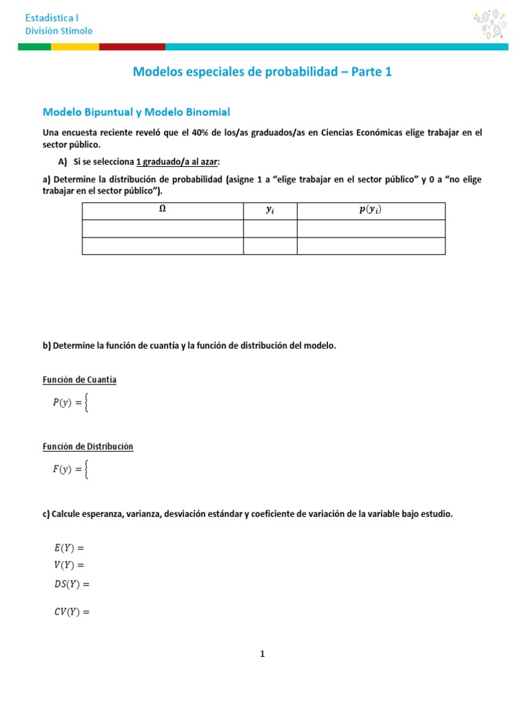 Actividades Sobre Modelos Especiales de Probabilidad - Parte 1 para Completar | Descargar gratis ...
