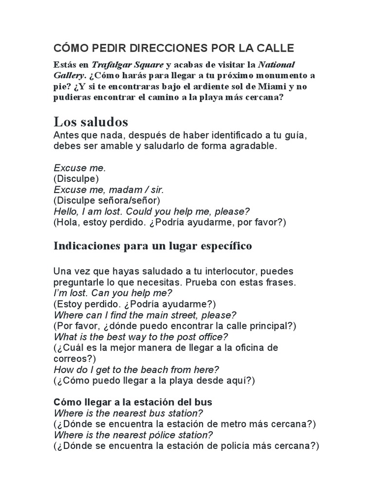 Cómo Pedir y Dar Direcciones en Español | PDF