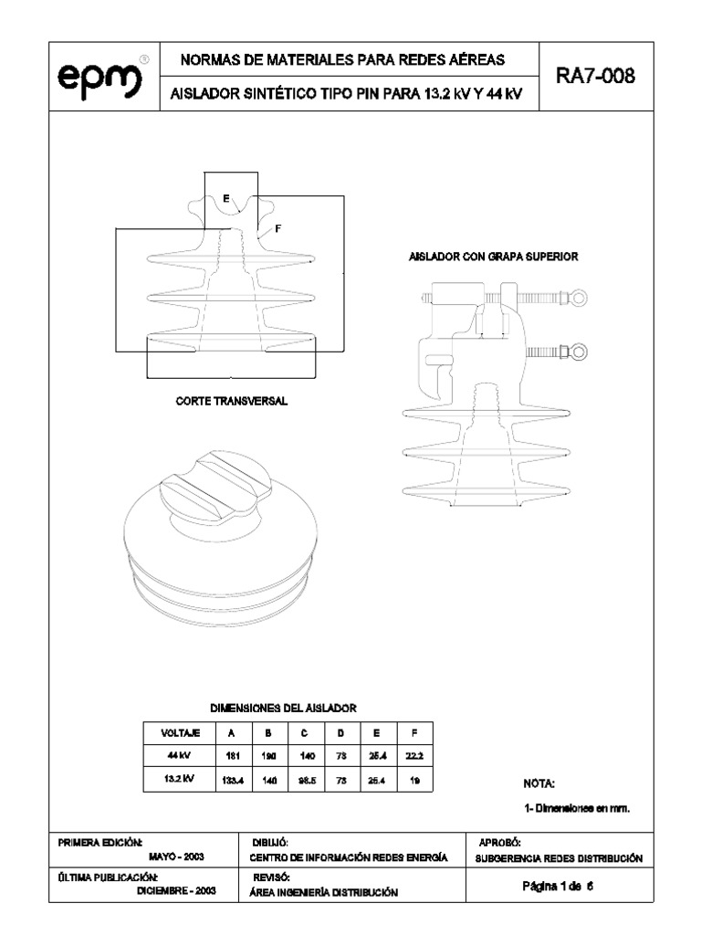 Aisladores Poliméricos Tipo Pin para 15 y 44 KV - Epm | PDF | Aislador ...