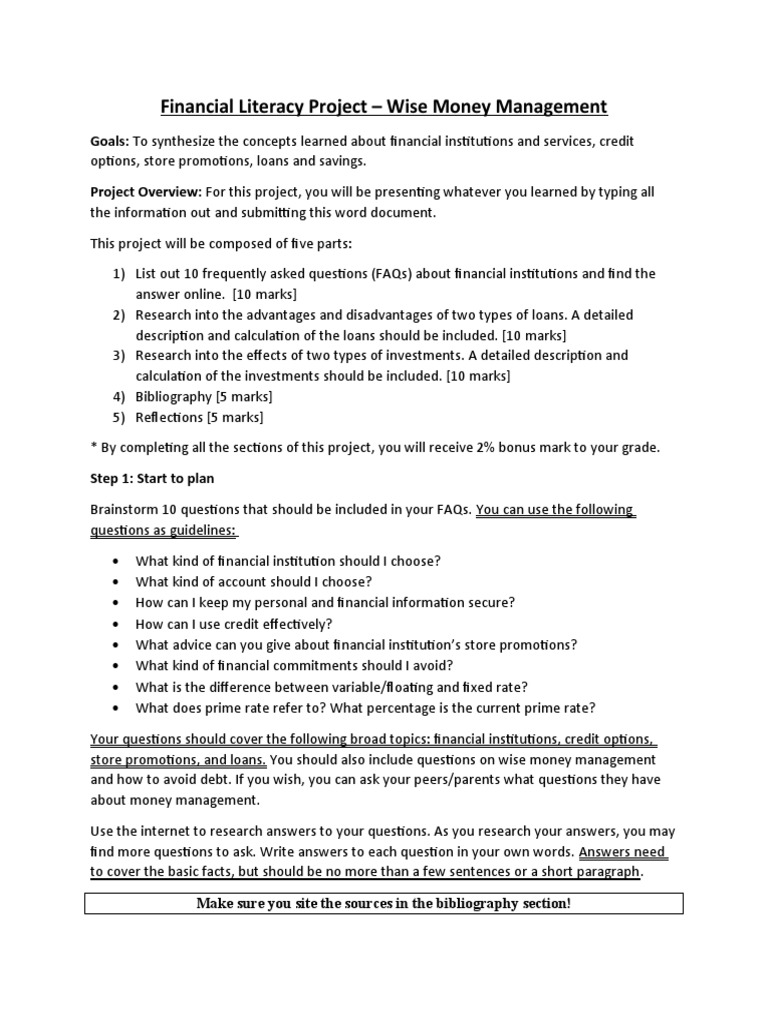 CH 7 - Financial Literacy Project | PDF | Loans | Interest