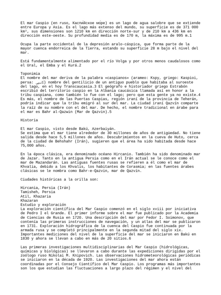 Características del Mar Caspio: Geografía y Historia | PDF | Agua ...