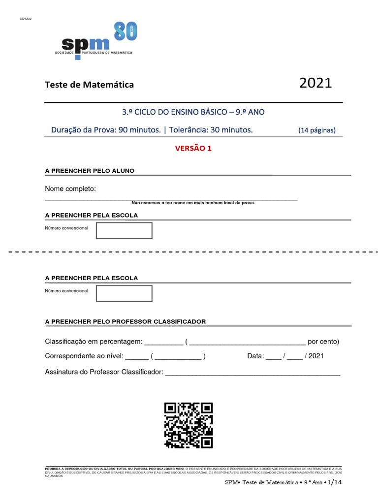 Teste Nacional SPM 9.º Ano | PDF | Sistema de coordenada cartesiana ...
